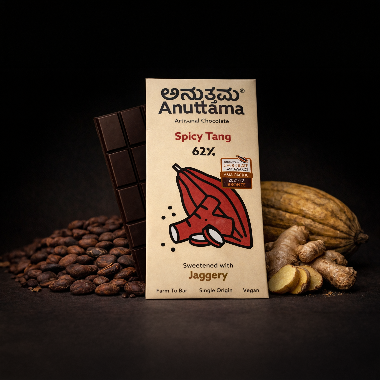 Spicy Tang | 62% Cocoa |Sweetened with Jaggery – Anuttama Products ...